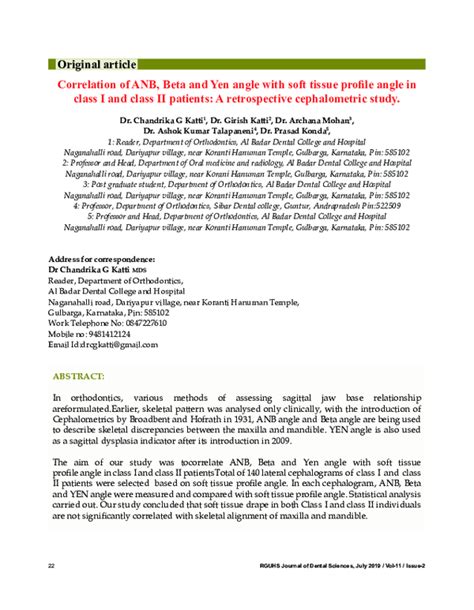 Pdf Correlation Of Anb Beta And Yen Angle With Soft Tissue Profile Angle In Class I And Class