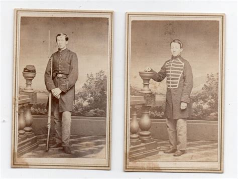 Two Original 1860s Civil War Cdv Photos Of Brothers In Uniform Rifle