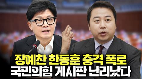 장예찬 한동훈 충격 폭로 국민의힘 당내 게시판 난리났다 Youtube