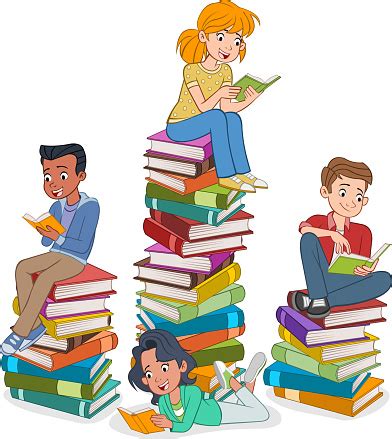 Adolescents De Dessin Animé Lisant Des Livres Vecteurs Libres De Droits
