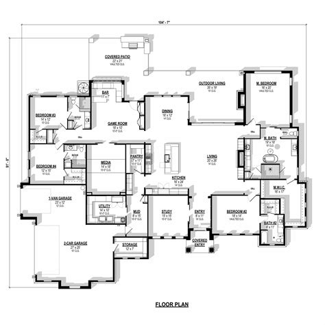 Modern One Story Luxury House Plan 4 Beds Game Room And Media Room