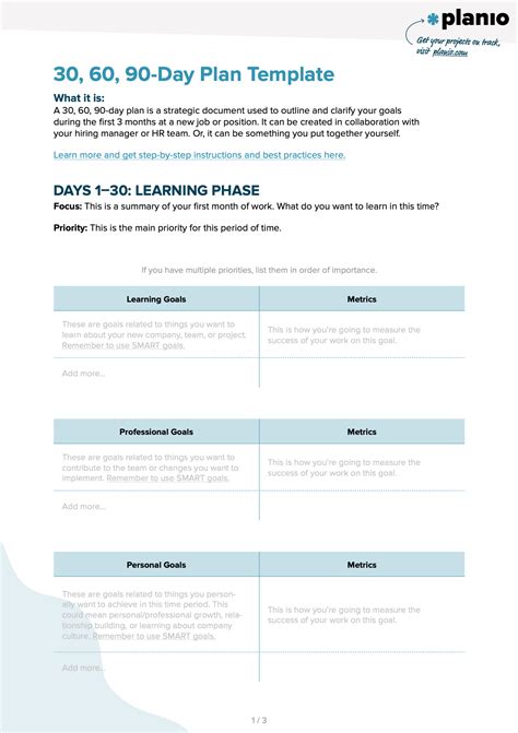 How To Succeed From Day One The 30 60 90 Day Plan For New Project