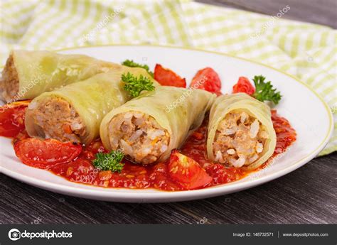 Cabbage Rolls With Meat Rice And Vegetables In Tomato Sauce Stuffed