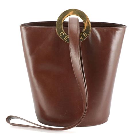 Celine Circle Logo Bucket Bag In Chocolate Brown Calfskin Leather Ebth