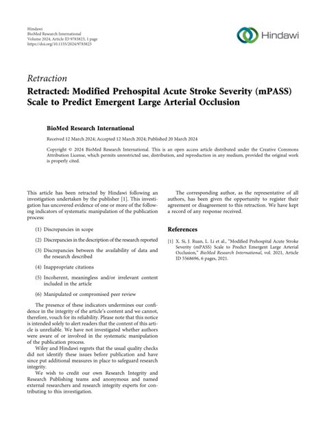 Pdf Retracted Modified Prehospital Acute Stroke Severity Mpass