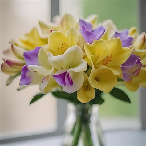 Premium Photo A Bouquet Of Yellow And Purple Flowers In A Vase