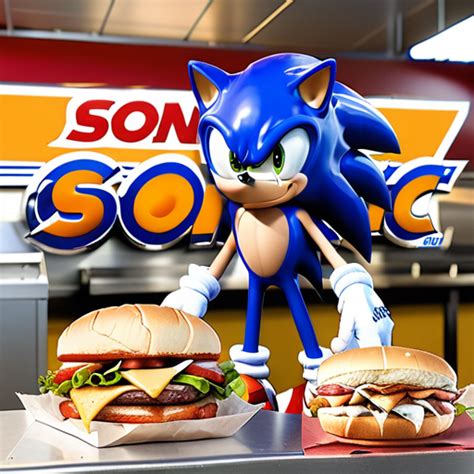 Sonic The Hedgehog Excitedly Presents Delicious Burgers At Sonic Drive In