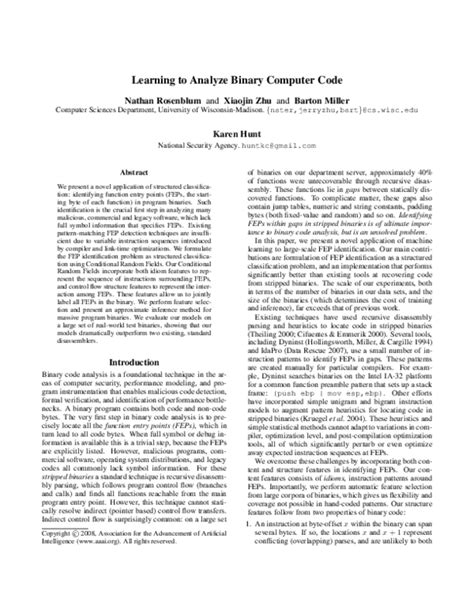 Pdf Learning To Analyze Binary Computer Code