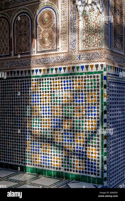 Closeups Of Zellige Or Zellij Mosaic Tiles At Bahia Palace In