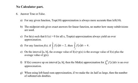 Solved No Calculator Part Answer True Or False A For Chegg