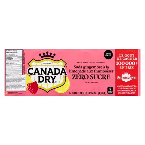 Canada Dry Zero Sugar Raspberry Lemonade Ginger Ale 12 Pack 355 Ml Giant Tiger