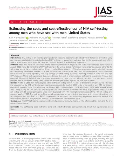 Pdf Estimating The Costs And Cost‐effectiveness Of Hiv Self‐testing