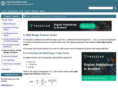 Interactive Mathematics Half Range Fourier Series Activity For 9th 10th Grade Lesson Planet