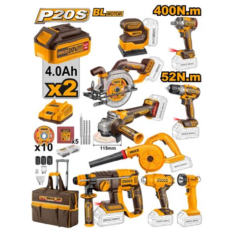 Combo Kit Industrial 20v Ps Cordless 9 Piece Ingco