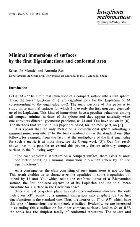 Pdf Minimal Immersions Of Surfaces By The First Eigenfunctions And Conformal Area