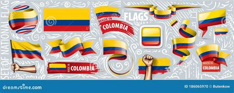 Vector Set Of The National Flag Of Colombia In Various Creative Designs