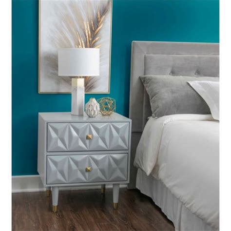 Linon Alick Two Drawer Wood Geo Texture Nightstand In Gray 1 Ralphs