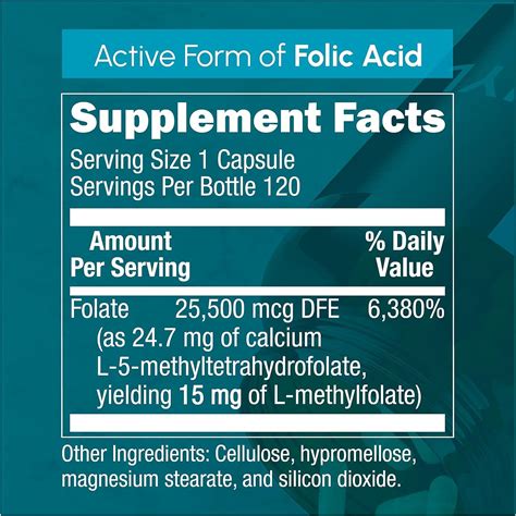 L Methylfolate 15mg 120 Vegan Capsules High Absorption And Potency Folic Acid Deficiency