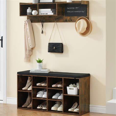 Ebern Designs Hall Tree Shoe Bench Industrial 6 In 1 Coat Shoe Rack
