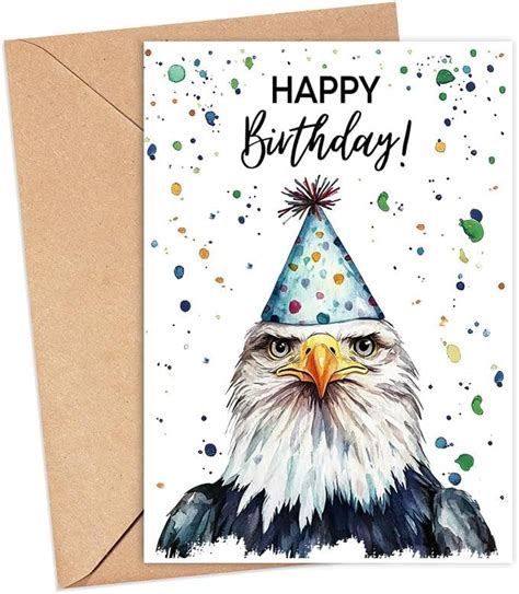 Hkdesignt Bald Eagle Birthday Card With Party Hat