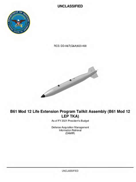 B61 Mod 12 Life Extension Program Tailkit Assembly B61 Mod 12 Lep Tka Pdf Military Of The
