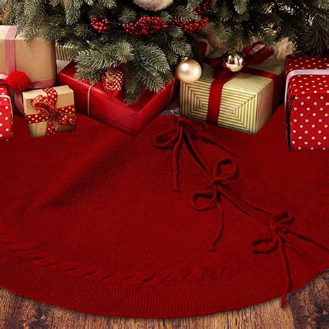 Danging 24 Inch Knitted Christmas Tree Skirt Diamond Edge Cable Knit
