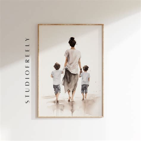 Watercolor Mothers Day T Instant Download Two Sons With Mom Two Daughters And Mama