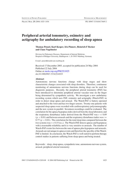 Pdf Peripheral Arterial Tonometry Oximetry And Actigraphy For