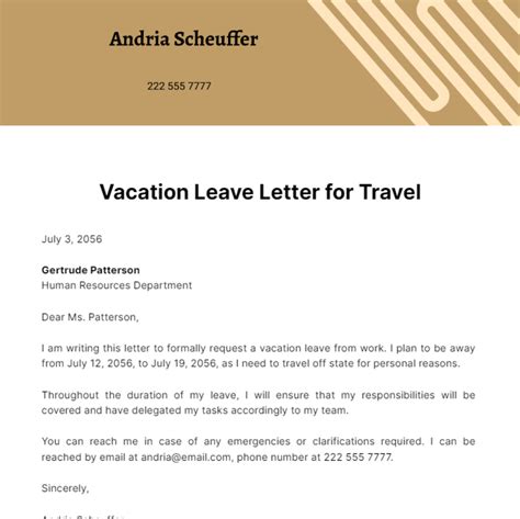 Request Letter For Vacation Leave For Travel Abroad In India
