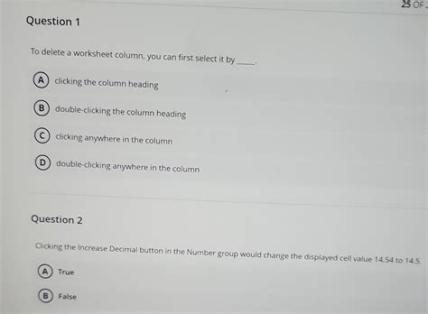 Solved To Delete A Worksheet Column You Can First Select It Chegg