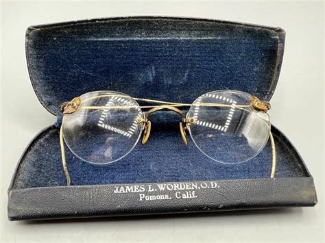 Pair Of Vintage Antique Thin Gold Tone Wire Framed Eyeglasses With