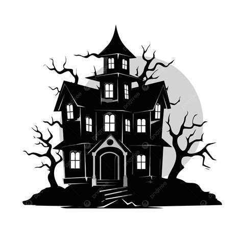 Silhouette Of A Black And White Haunted House Vector A Simplistic