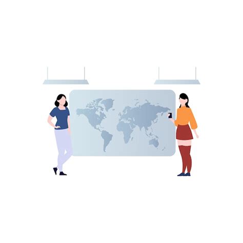 Premium Vector Girls Looking At A World Map