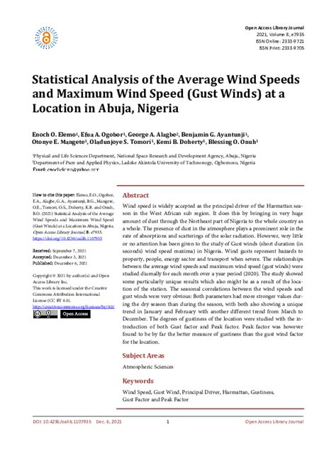 Pdf Statistical Analysis Of The Average Wind Speeds And Maximum Wind Speed Gust Winds At A