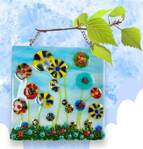 Contemporary Fused Glass Spring Flowers Panel Plg413 Peaceluvglass