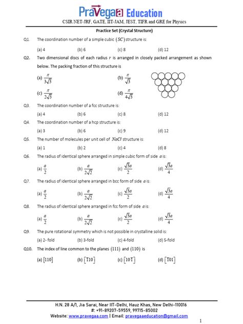 Practice Set Crystal Structure Pdf Crystal Structure Crystallography