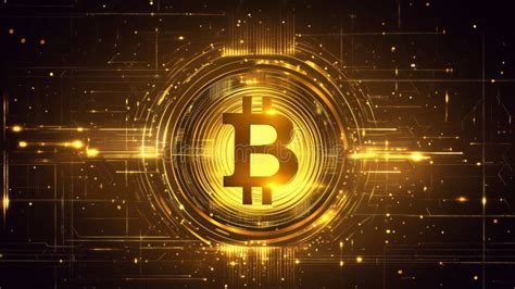 Golden Bitcoin Symbol Surrounded By Glowing Circular Lines And