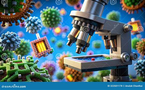 Microbes Under A Microscope Minecraft Style Generative By Ai Royalty