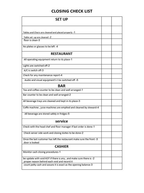 Closing Check List 1 Pdf