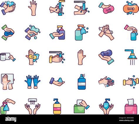 Cleaning And Hand Hygiene Icon Set Over White Background Line Color
