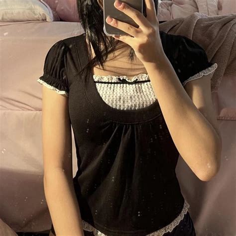 Cute Korean Kawaii Patchwork Shirt With A Cute Bow Depop