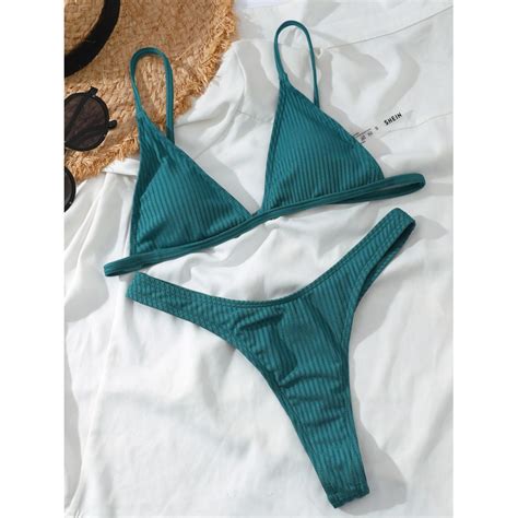 Girls High Cut Bikini Set Sexy Small Cup Swimwear Women Ribbed Swimsuit