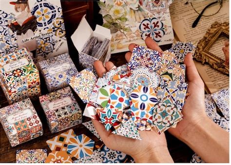 Encaustic Tiles Paper Deco Label Seal Set 150 Pcs Etsy