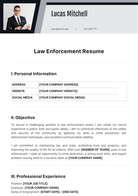 Free Law Enforcement Resume Template To Edit Online