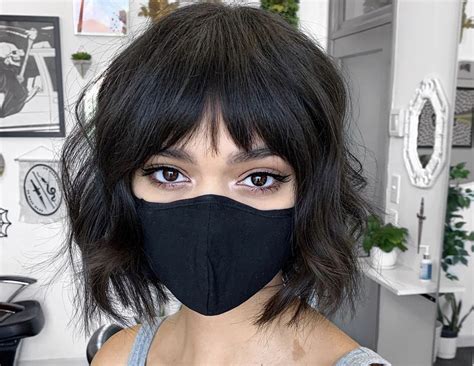 Dark Hair Edgy Bob With Bangs Short Hair With Bangs Hair