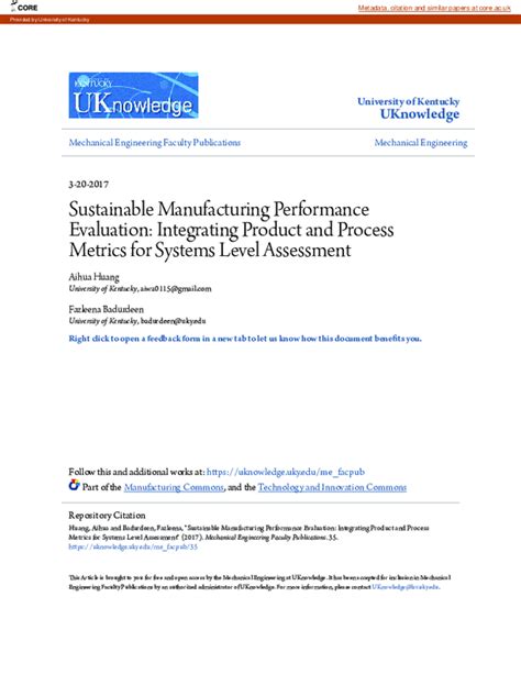 Pdf Sustainable Manufacturing Performance Evaluation At The Enterprise Level Index And Value