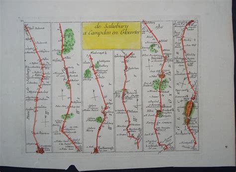 Antique Road Map Of Salisbury To Stow On The Wold By John Senex 1767 £