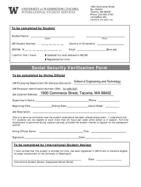 Fillable Online Social Security Verification Form Fax Email Print