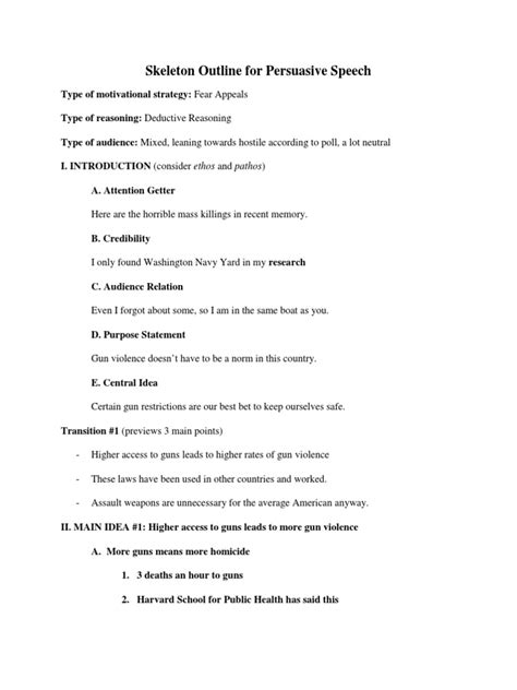 Skeleton Outline For Persuasive Speech Pdf Gun Violence Violence