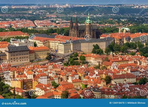 Panoramic View Of Prague Castle St Vitus Cathedral And Old Town From